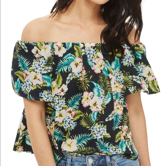Topshop | Tops | Topshop Maggie Hawaiian Print Off The Shoulder Top ...